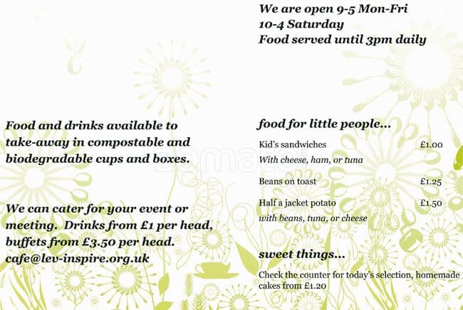 Menu at Levenshulme Inspire cafe, Manchester