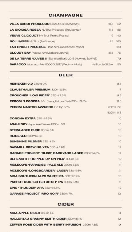 Menu at Prego Restaurant, Auckland