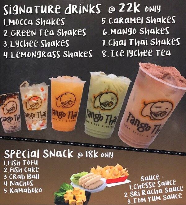 Menu at Tango Thai, Jakarta, Gandaria City