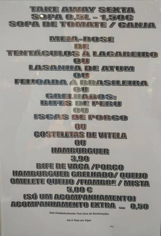 Menu at O Topo Da Avenida - Restauração Unipessoal Lda. restaurant, Lisbon