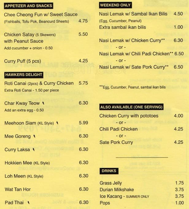 Menu at One2Snacks restaurant, Toronto