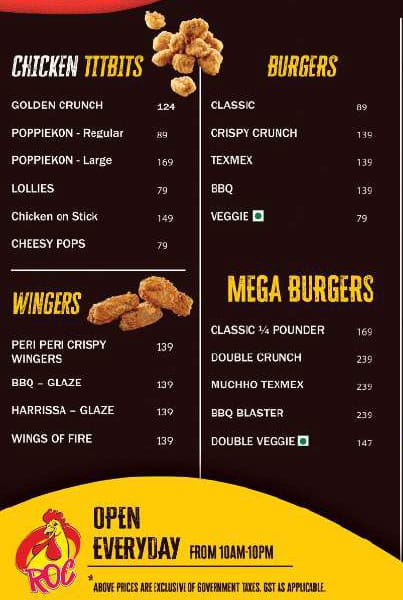 Menu at ROC, Margao