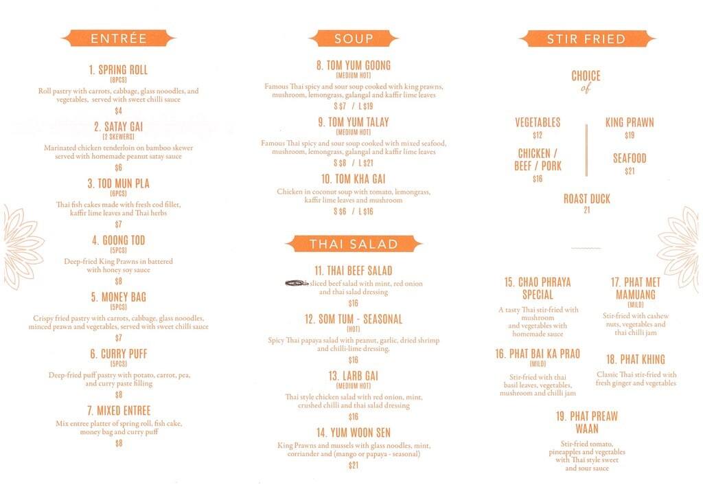 Menu at Chao Phraya (Order Online) restaurant, Kyneton