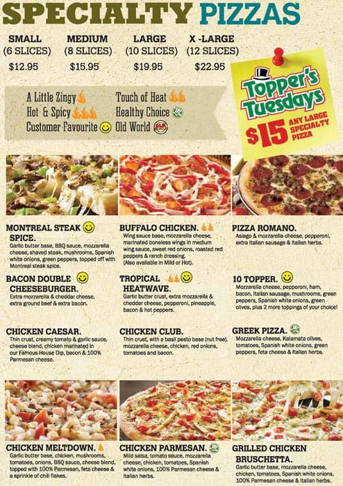 Menu at Topper's Pizza pizzeria, Orangeville