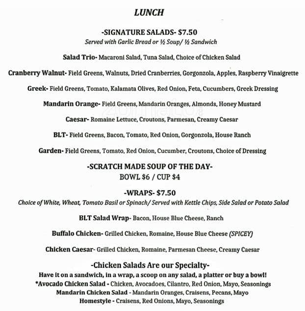 Menu at Carm's Cafe, Concord