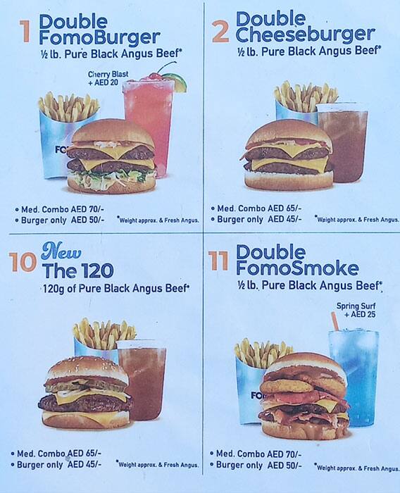 Menu of Fomo, Al Khawaneej, Dubai