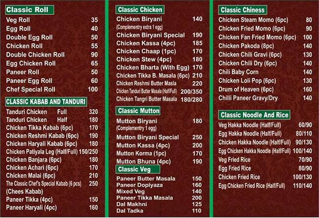 Menu of The Classic Spicy, Behala, Kolkata