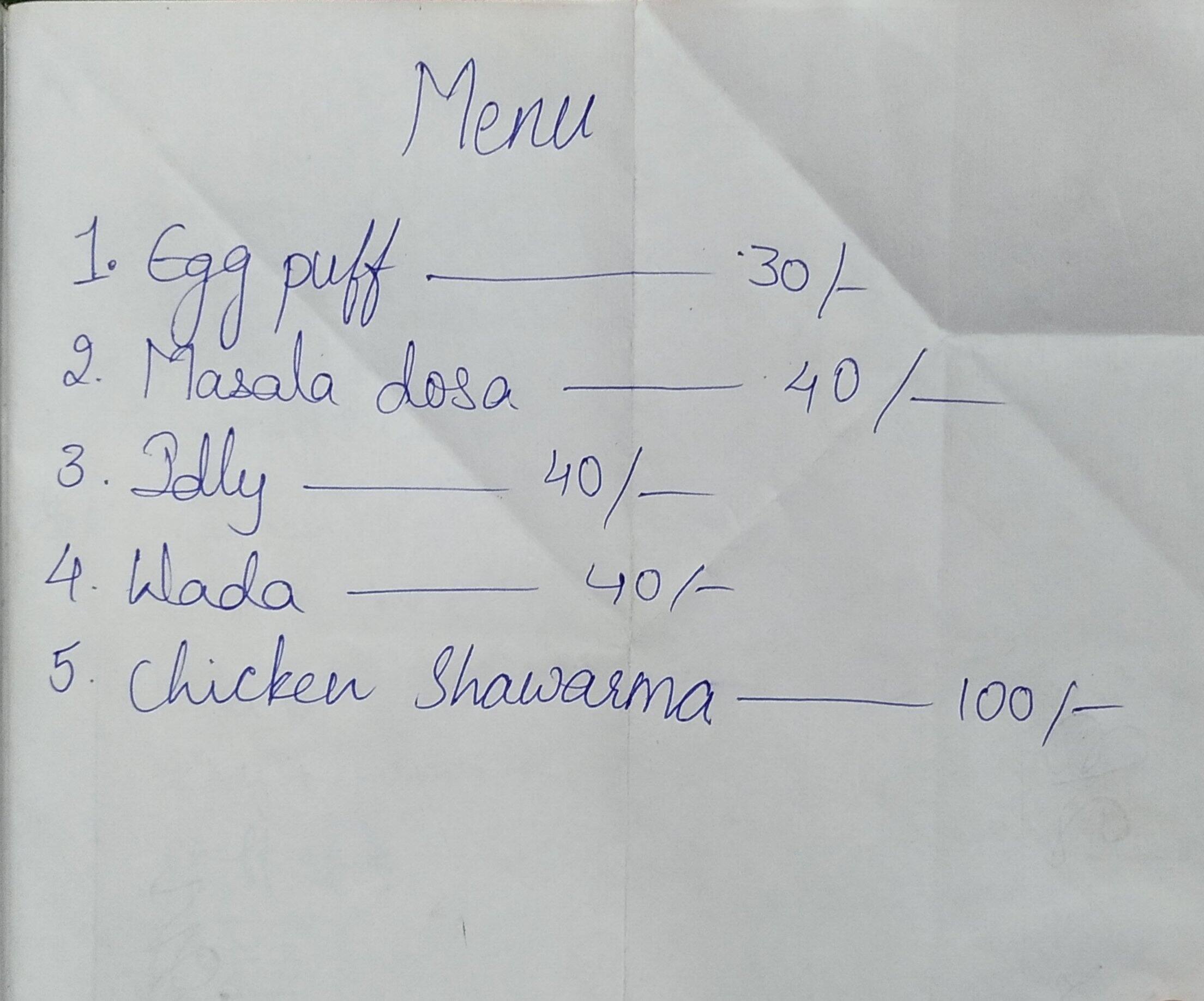 Menu of Home Meal, Masab Tank, Hyderabad