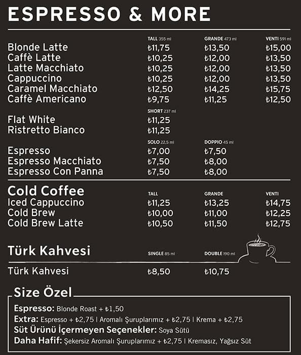 Menu at Starbucks, Ankara, Çukurambar Mah. 1480 Sok. Besa Kule B Blok ...