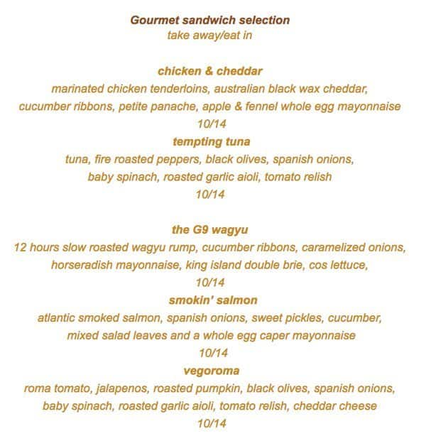 Menu at Ex Lounge restaurant, Bronte