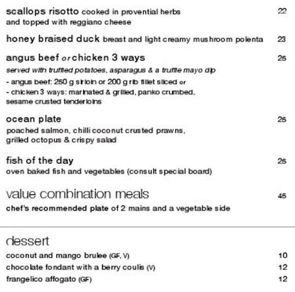 Menu at Ex Lounge restaurant, Bronte