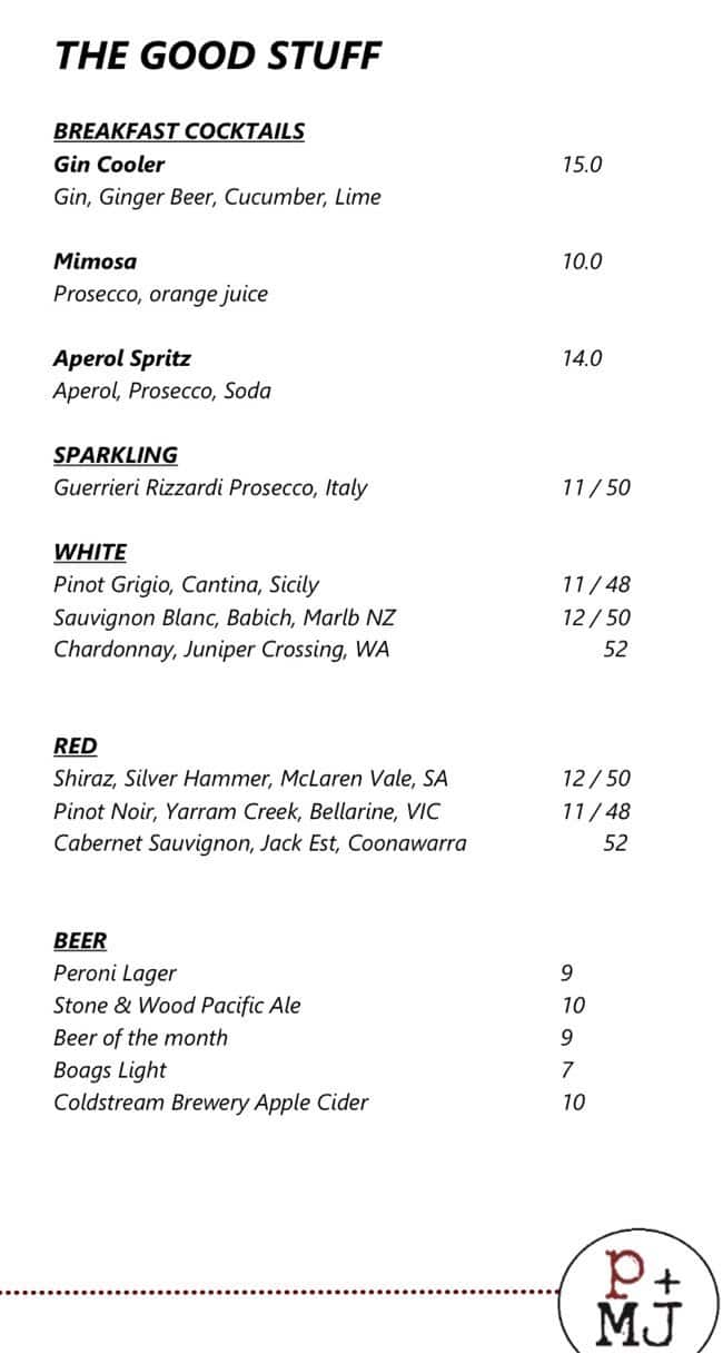 Menu at Porgie & Mr Jones restaurant, Hawthorn