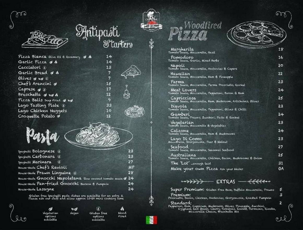 Menu at Lago Di Como restaurant, Como