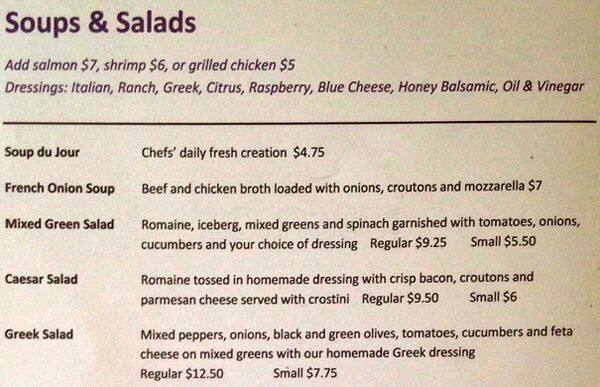 Menu at Summerhays Grill restaurant, Ottawa