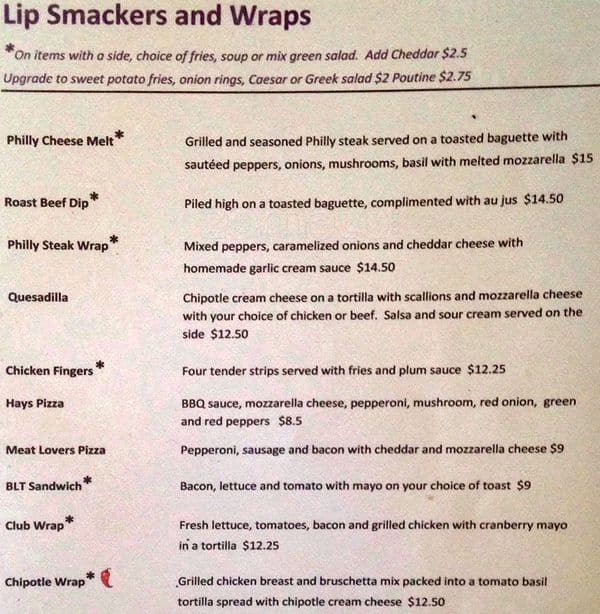 Menu at Summerhays Grill restaurant, Ottawa