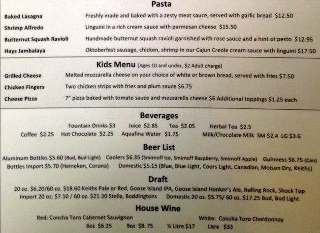 Menu at Summerhays Grill restaurant, Ottawa