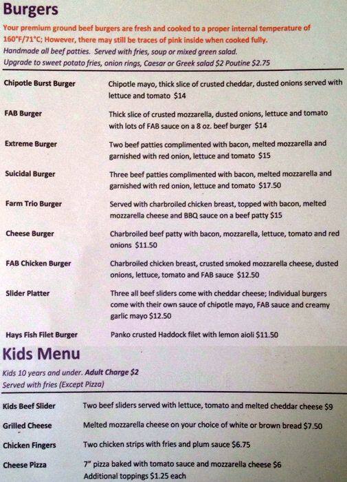 Menu at Summerhays Grill restaurant, Ottawa