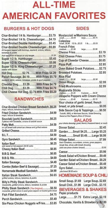Menu at Billy's Fast Food, Addison
