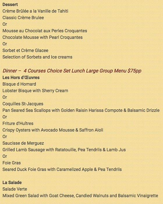 Menu at Bistro L'Hermitage restaurant, Woodbridge