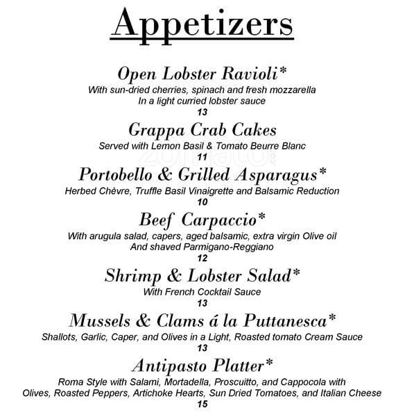 Grappa Mediterranean Bistro Menu - Urbanspoon/Zomato