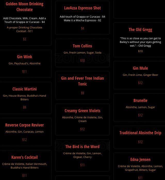 Menu at Golden Moon Speak pub & bar, Golden