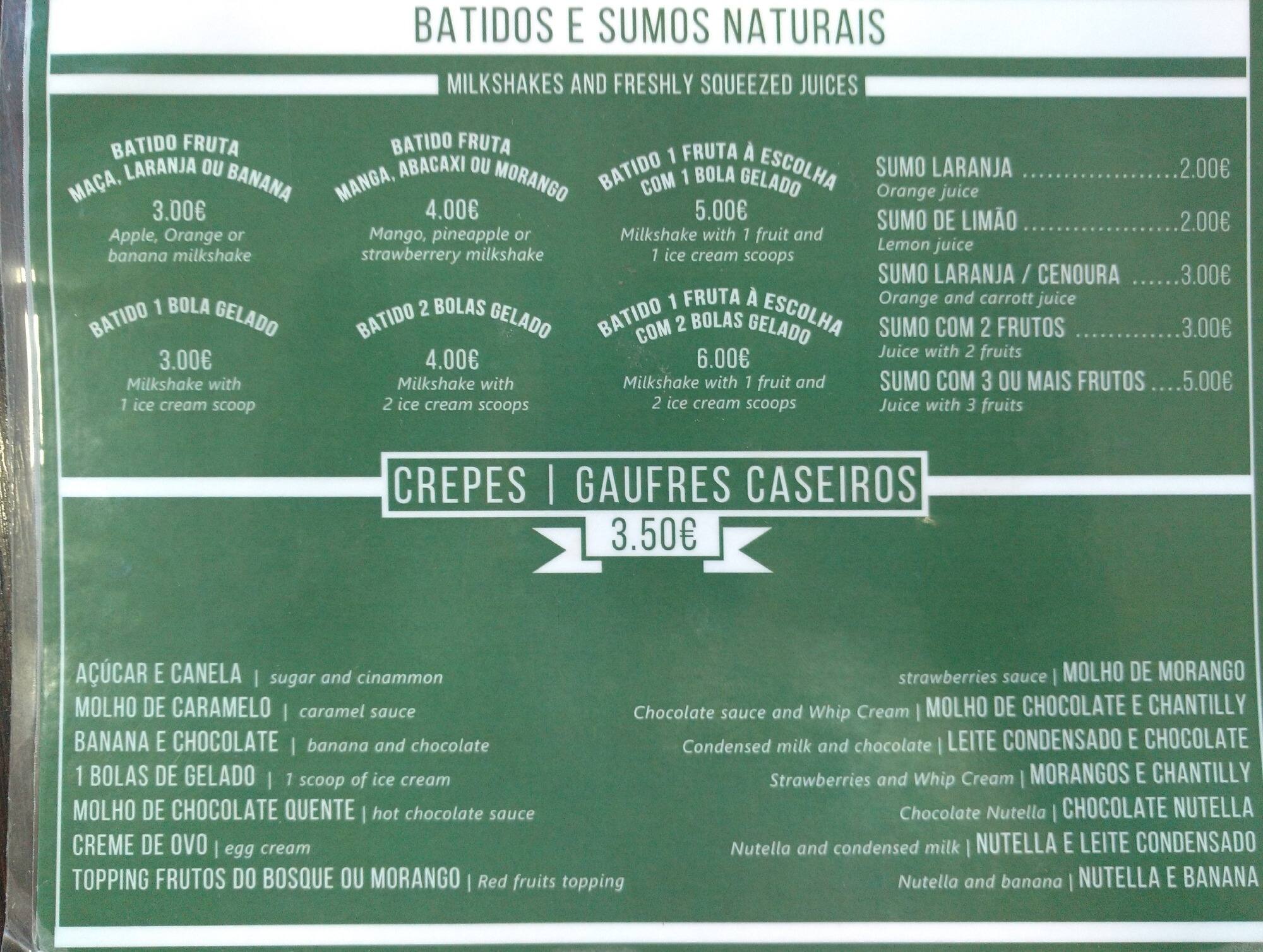 Menu at Green Tea cafe, Porto, Av. da França 104