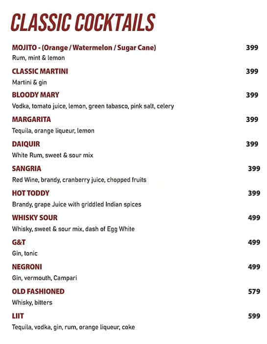 Menu of Backstreet Brewery, Sarjapur Road, Bangalore