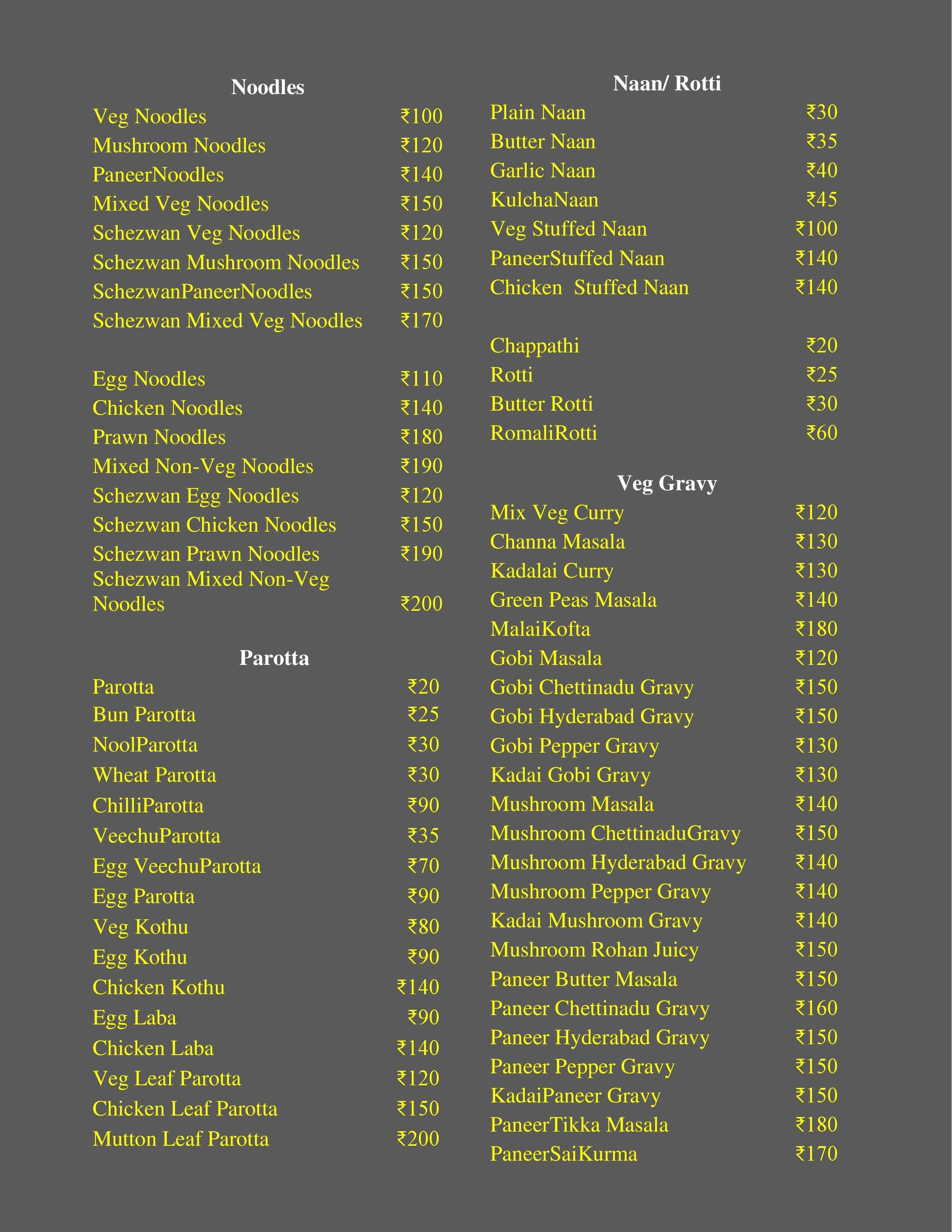 Menu at Makil Food Castle, Coimbatore