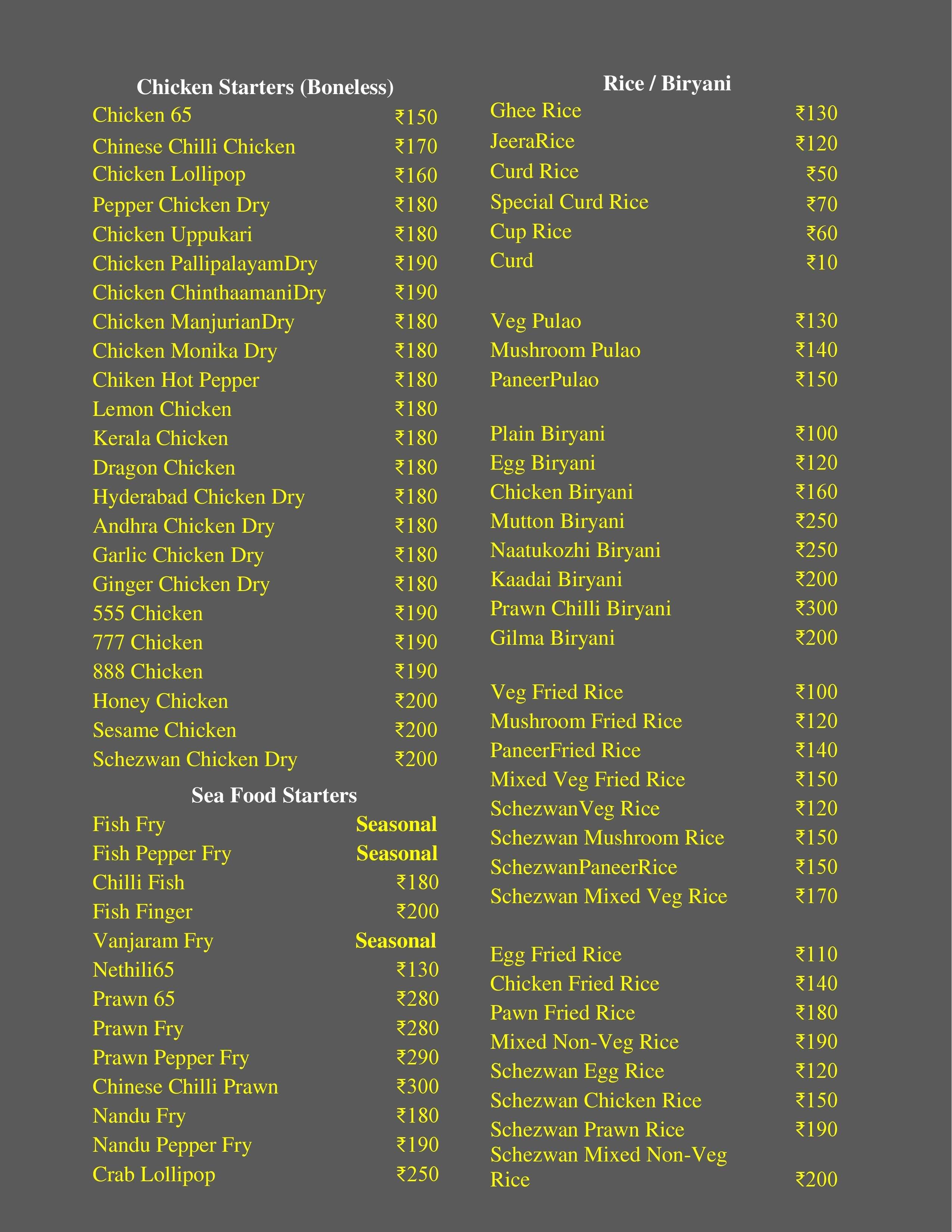 Menu at Makil Food Castle, Coimbatore