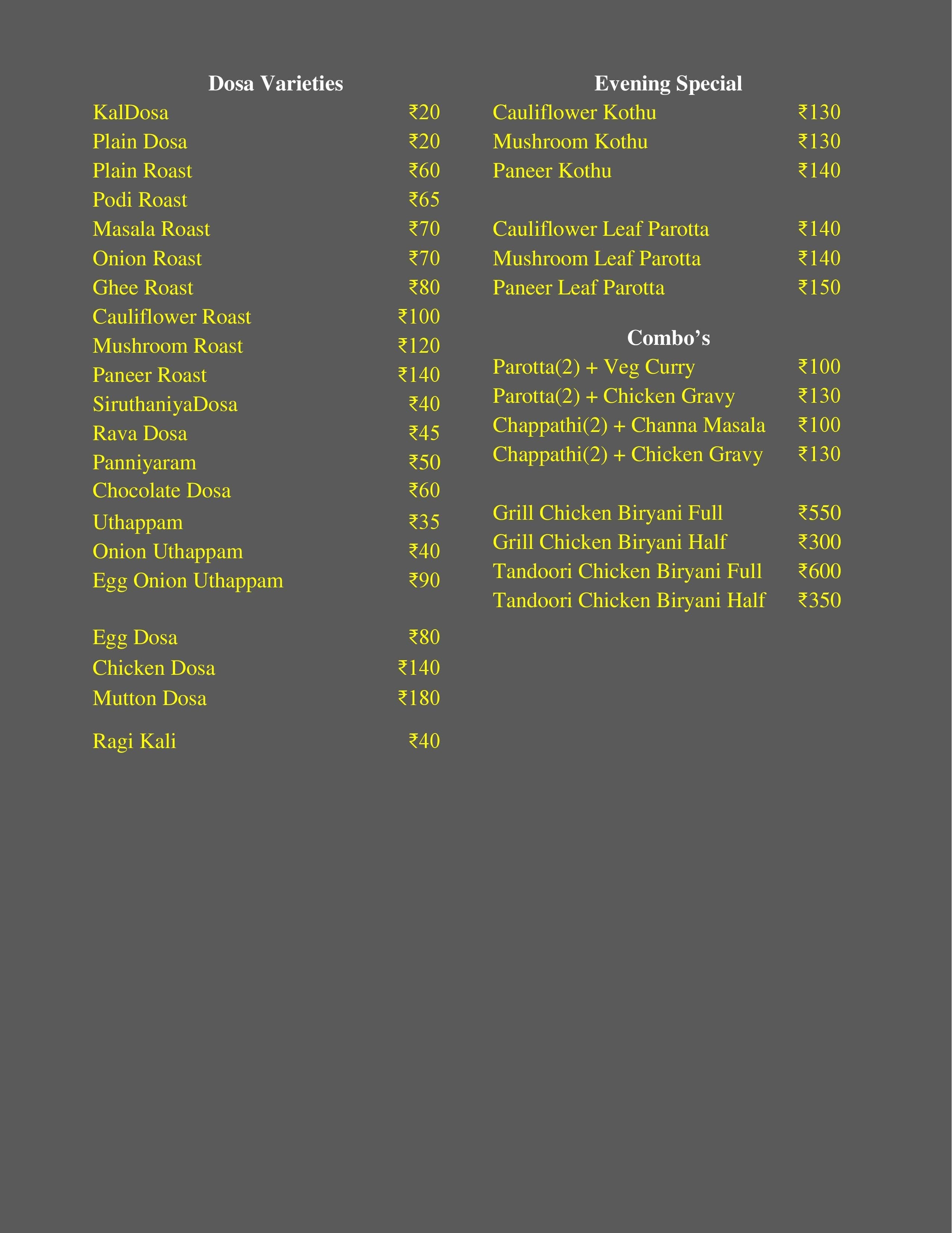 Menu at Makil Food Castle, Coimbatore