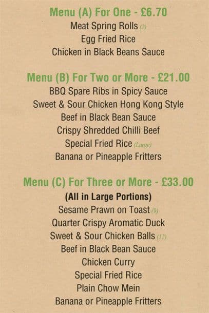 Menu at Lin Chi restaurant, Edgware