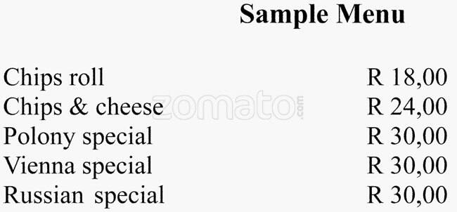 Menu at MB Restaurant, South Africa