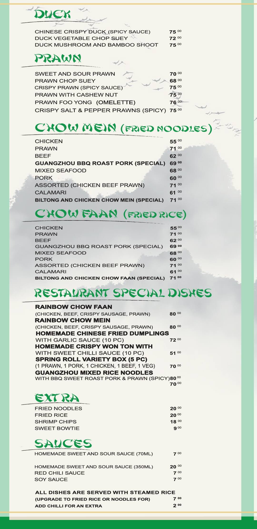 Menu at Laughing Panda restaurant, Randburg