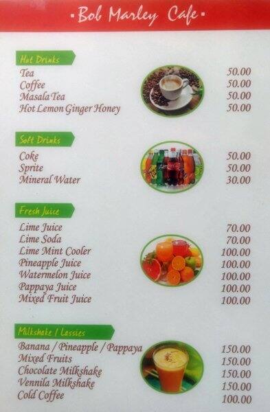 Bob Marley Cafe Menu, Menu for Bob Marley Cafe, Mahabalipuram, Chennai ...
