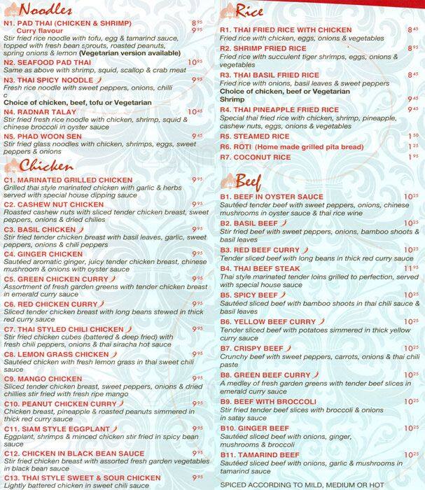Menu at Thai Orchid Restaurant, Pickering