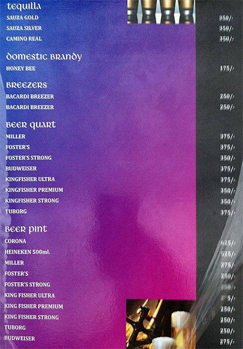 Menu at Sheesha Sky Lounge, Indore, QV5R+VFG