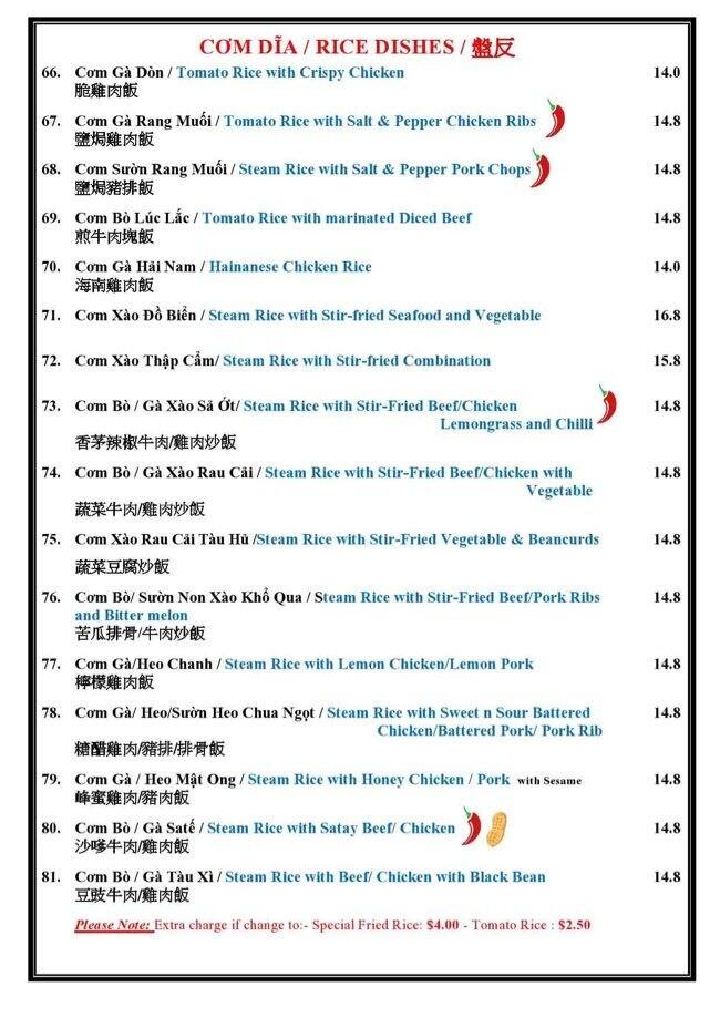 Menu at Quang Vinh restaurant, Saint Albans, 66 Alfrieda St