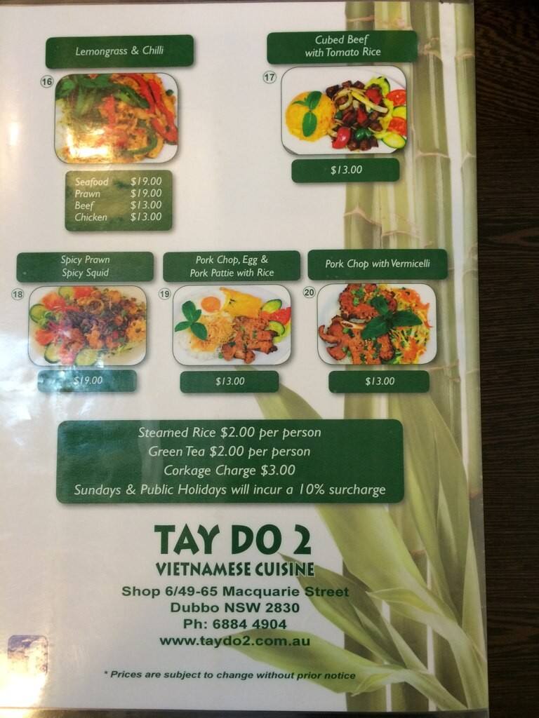 Menu at Tay Do 2 restaurant, Dubbo, Shop 6