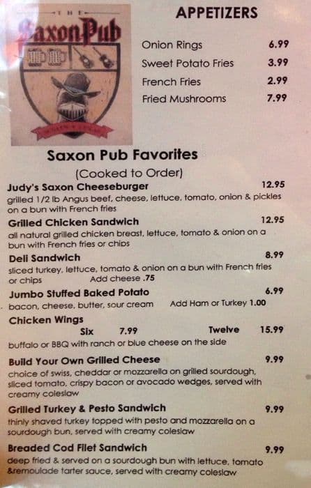 Menu at Saxon Pub, Austin, S Lamar Blvd