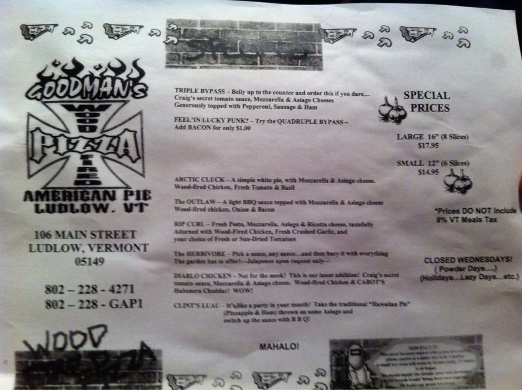 Menu at Goodman's American Pie pub & bar, Ludlow, 5 Lamere Square