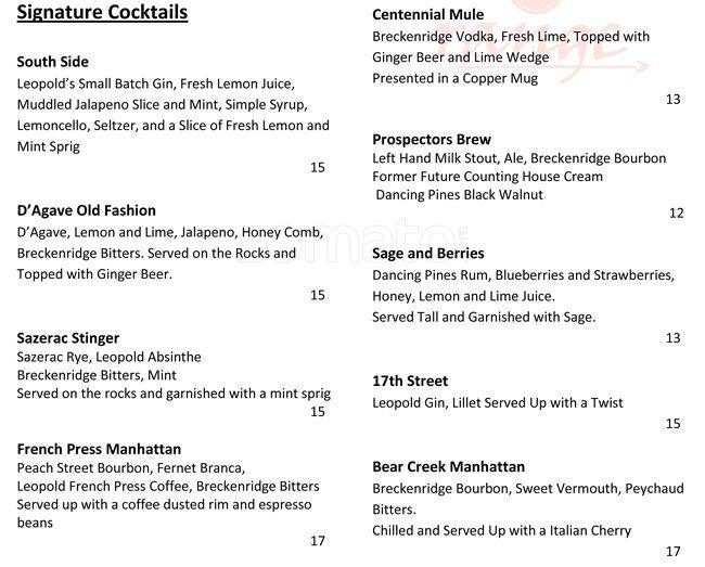 Menu at Teller Bar - Renaissance Hotel, Denver
