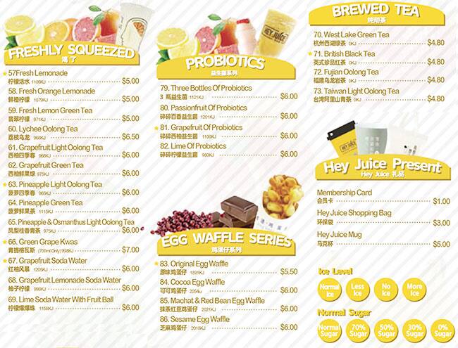 Menu at Hey Juice, Eastwood