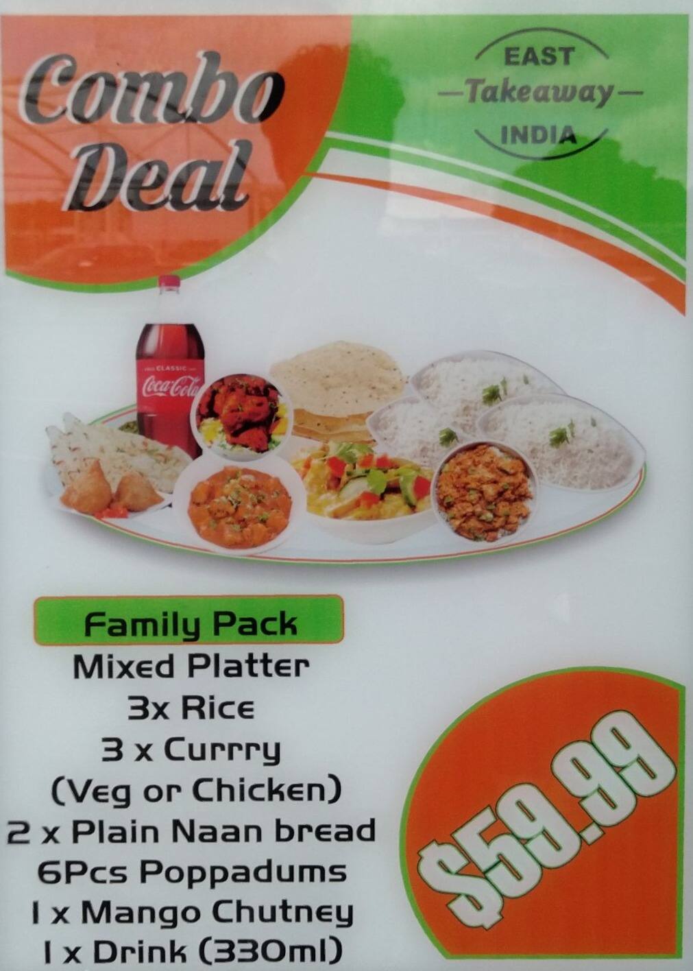 Menu at East India restaurant, Auckland