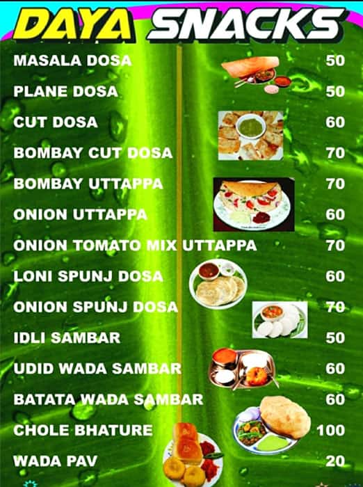 Menu of Daya Snacks, Kharadi, Pune