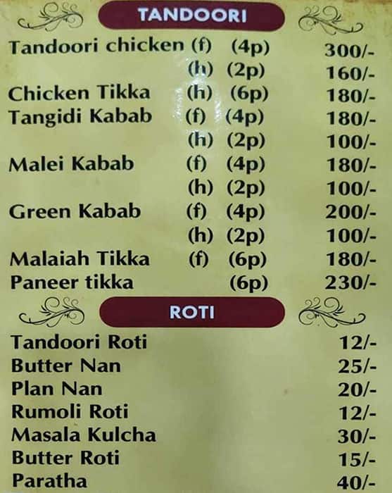 Menu of Soham Food Court, Manikonda, Hyderabad