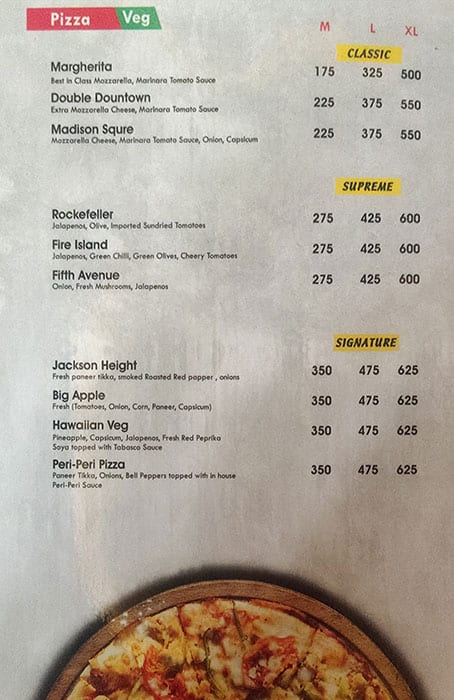 Menu of New York Pizza, Meerut Cantt, Meerut