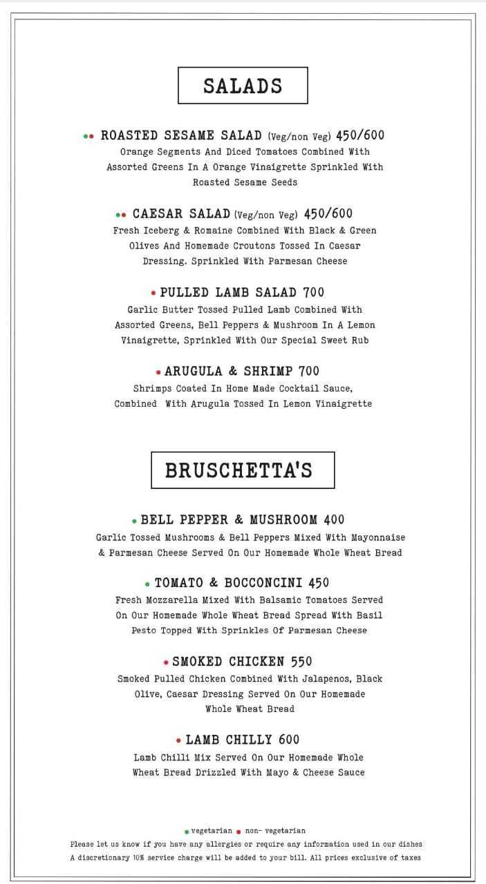 Menu of The Pit, DLF Phase 5, Gurgaon