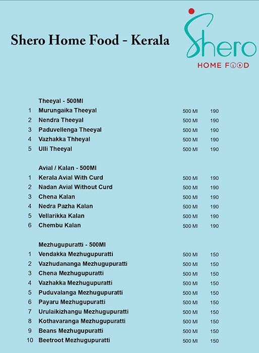Menu of Shero Home Food - Kerala, BTM, Bangalore
