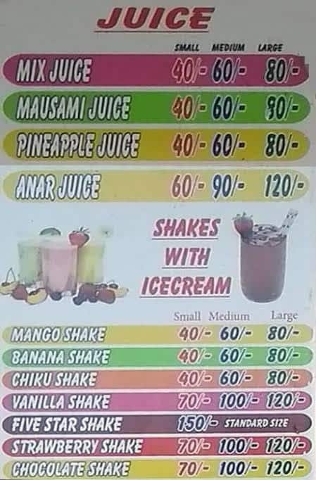 Menu of Juice Express, Infocity, Gandhinagar