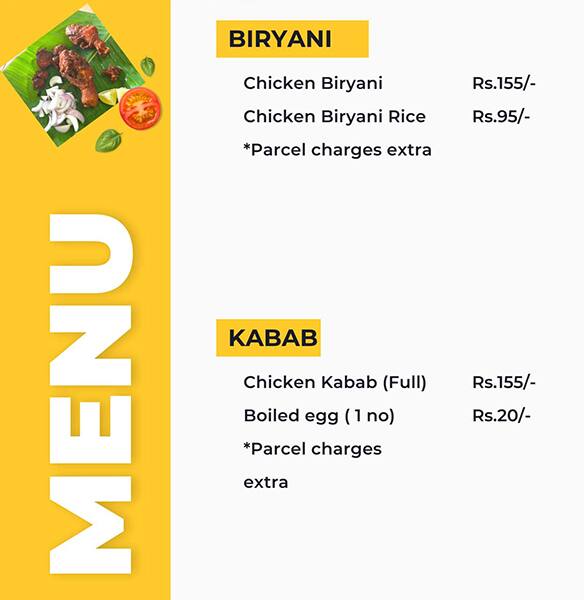 Menu of Poornima Kabab Corner, Kanakapura Road, Bangalore